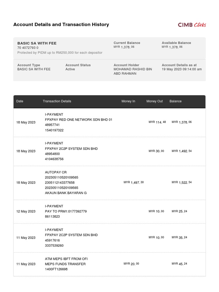 Account Transactions and History Summary | PDF | Automated Teller ...