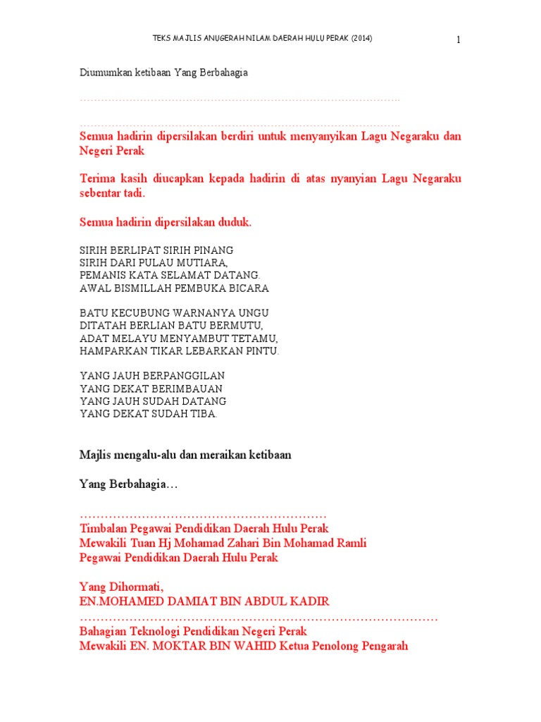 Teks Pengacara Majlis Anugerah NILAM 2016 | PDF