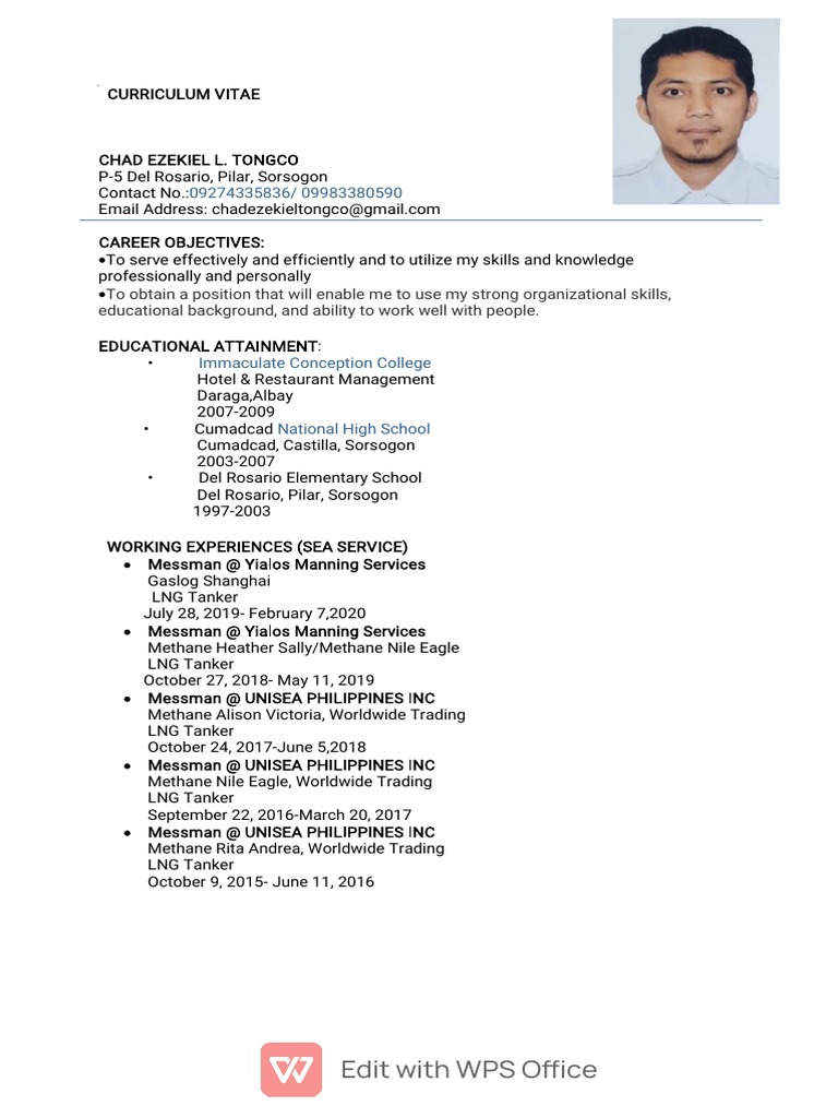 Chad Ezekiel Tongco - updated CV | PDF