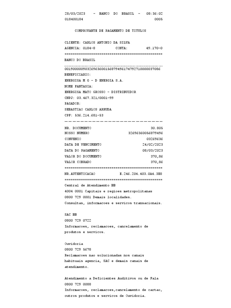 Comprovante Pgto Energia | PDF