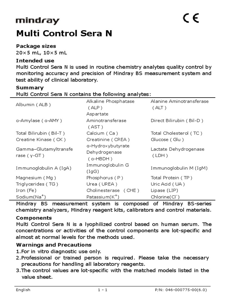 H-046-000775-00 Multi Control Sera N | PDF
