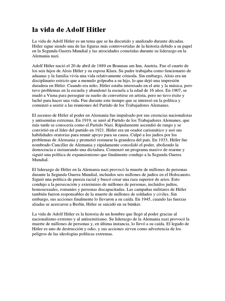 Biografía de Adolf Hitler: Su vida y legado | PDF | Adolf Hitler ...