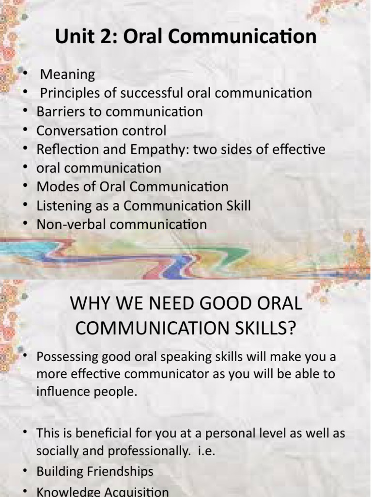 Unit 2 - Oral Communciation | PDF | Communication | Interpersonal ...