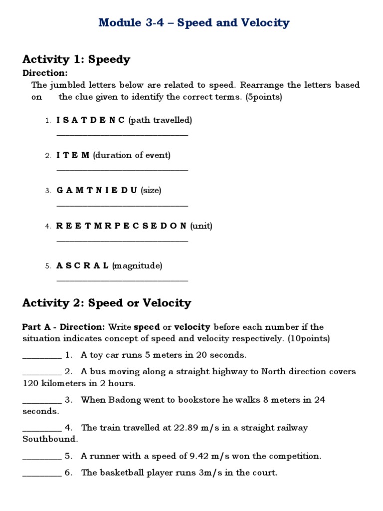 Module 3 4 Speed and Velocity | PDF | Velocity | Speed