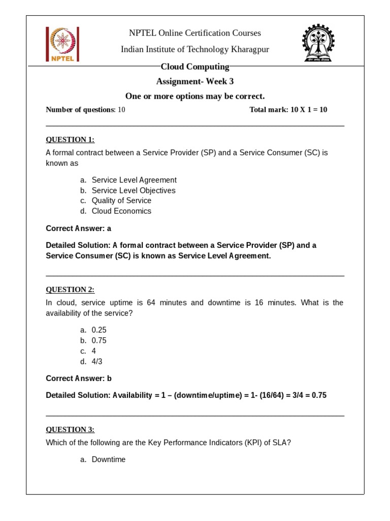 NPTEL Assignment-Week 3 | PDF | Open Stack | Service Level Agreement NPTEL Assignment-Week 3 | PDF | Open Stack | Service Level Agreement