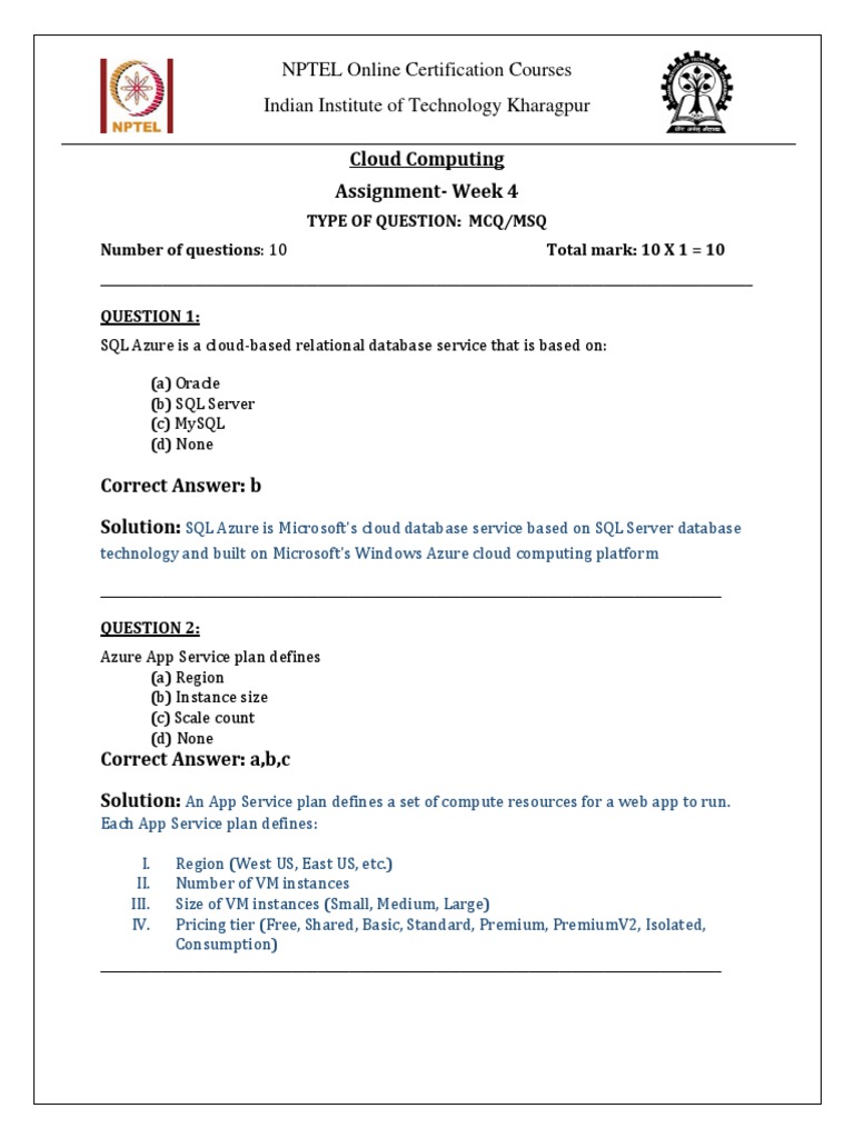 NPTEL Assignment-Week 4 | PDF | Open Stack | Cloud Computing NPTEL Assignment-Week 4 | PDF | Open Stack | Cloud Computing