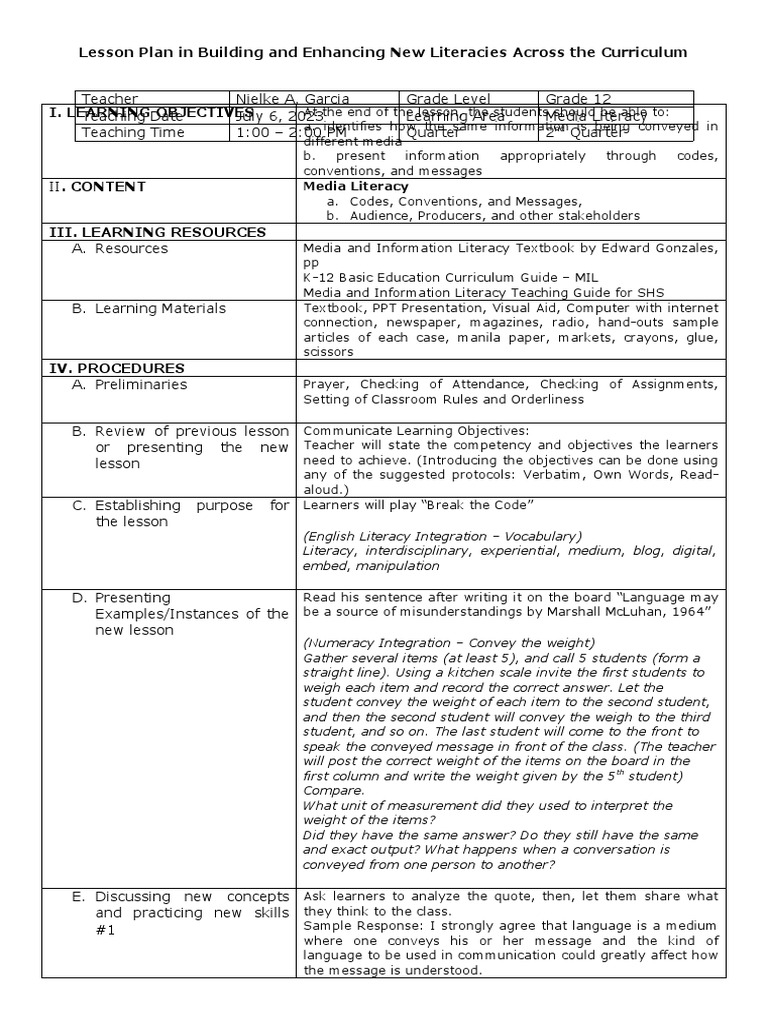7es Lesson Plan 110 | PDF | Information | Literacy