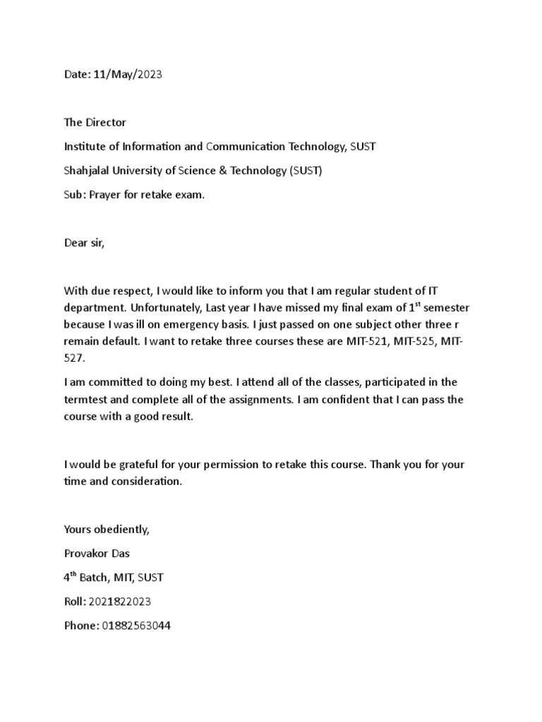 Request for Retake Exam Permission | PDF