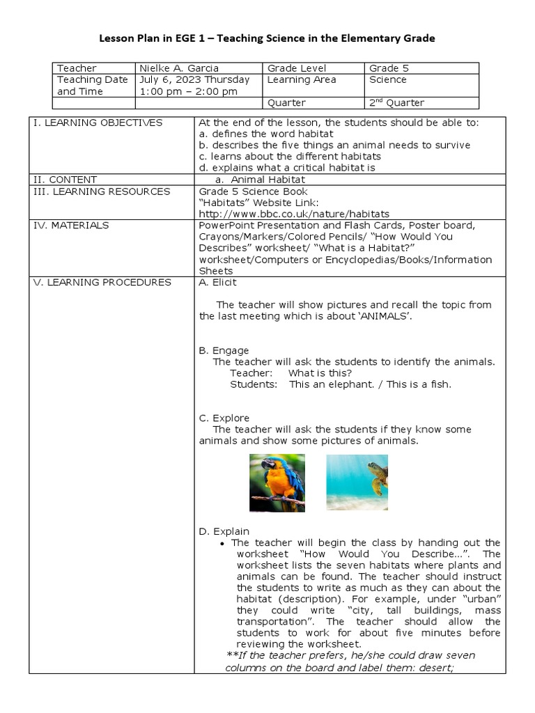 Science DLP 7es | PDF | Habitat | Ecosystem