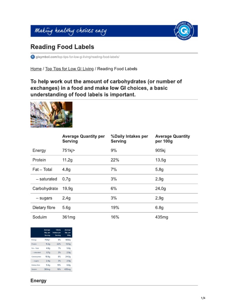 Reading Food Labels | PDF