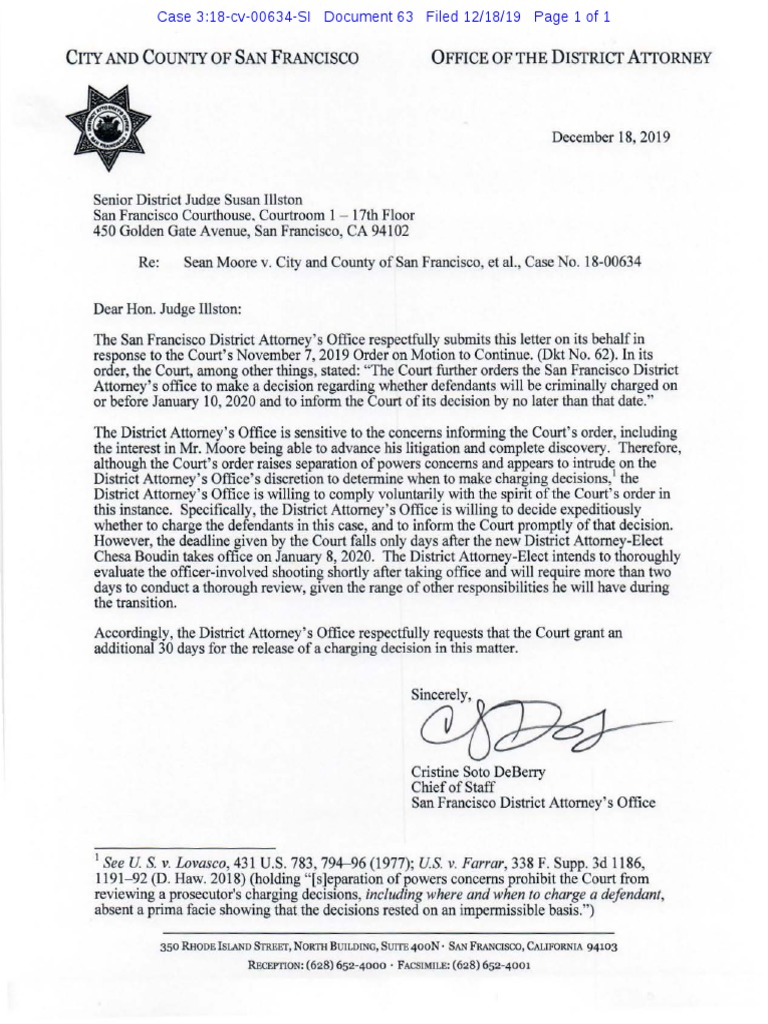 DA Gascon Letter On Sean Moore Case | PDF | District Attorney | Law Of ...
