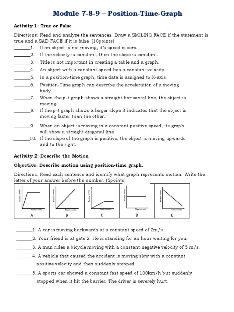 Module 7 8 9 Position Time Graph | PDF | Speed | Velocity