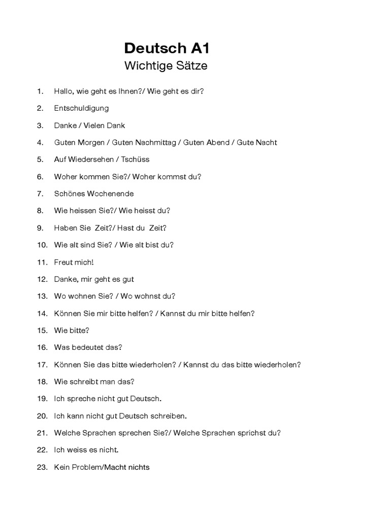 Deutsch A1 Wichtige S tze PDF