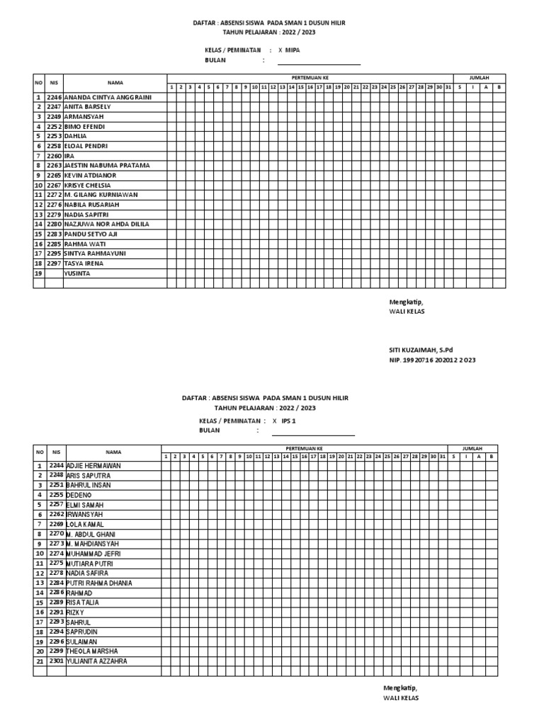 Daftar Absensi Siswa 2022 Rev | PDF Daftar Absensi Siswa 2022 Rev | PDF