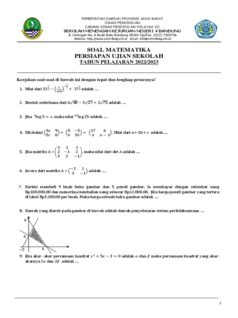 Soal Bayangan US Matematika 2023 | PDF
