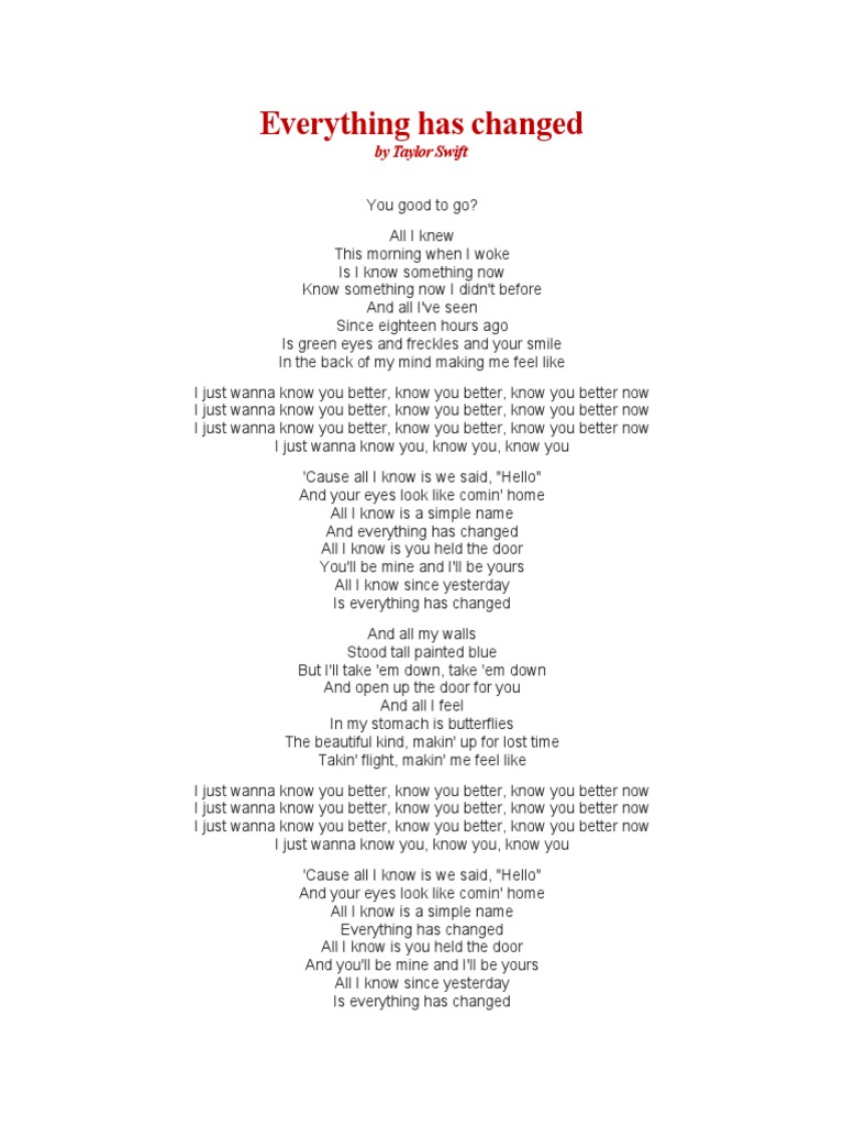 everything has changed lyrics | PDF | American Musicians | Pop Music