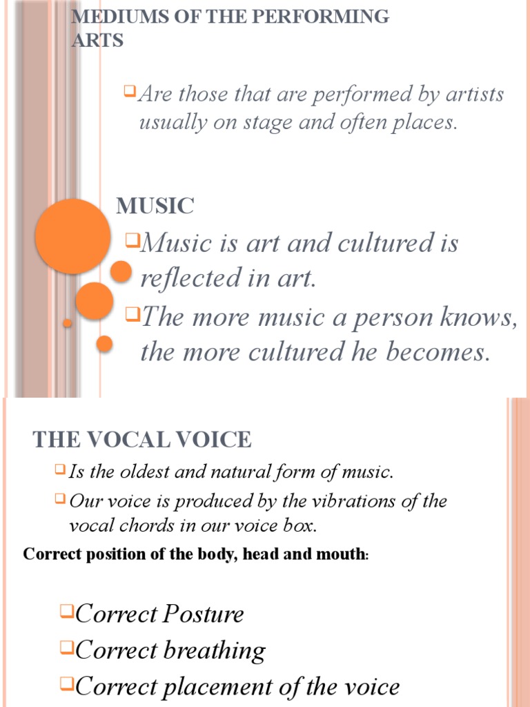 Mediums in Performing Arts Explained | PDF | Dances | Singing