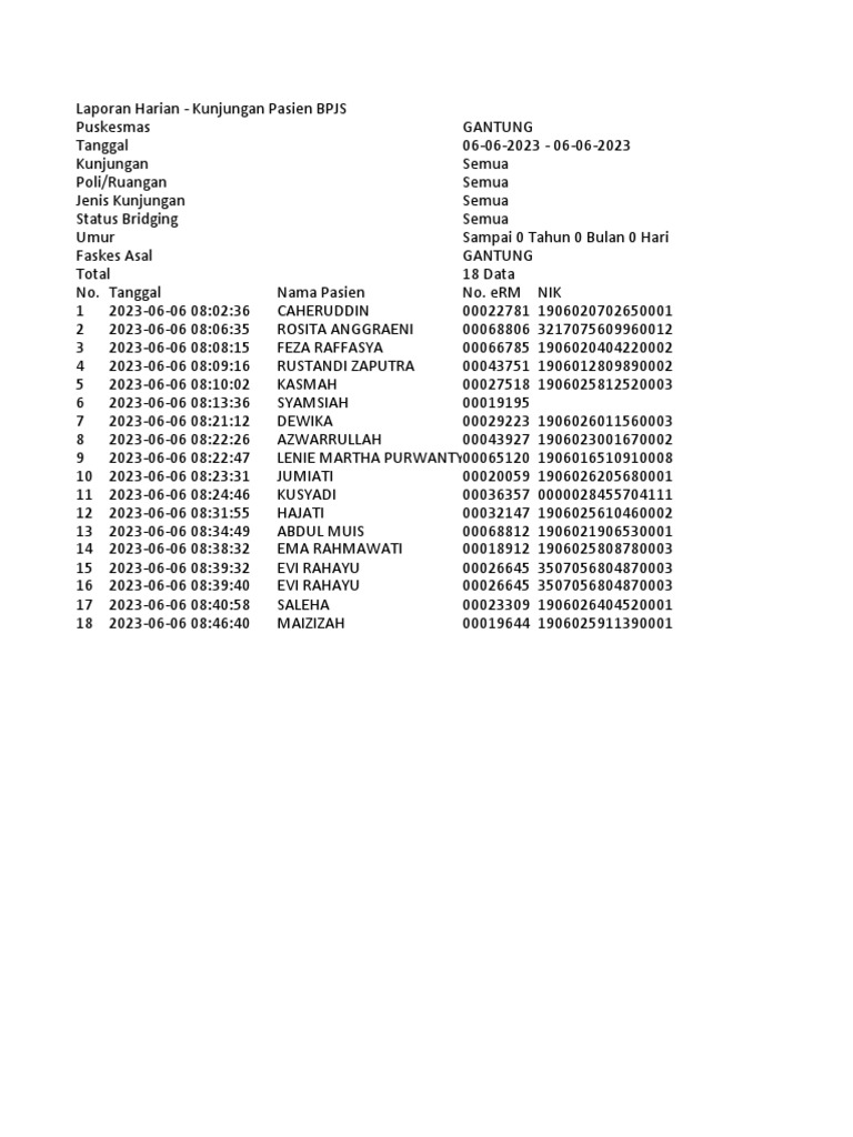 Laporan - Kunjungan Pasien BPJS | PDF