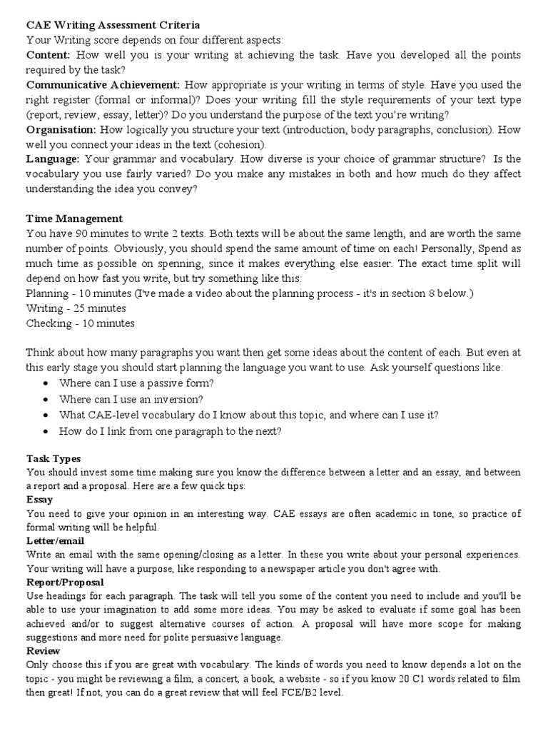 CAE Writing Assessment Criteria | Download Free PDF | Cognition