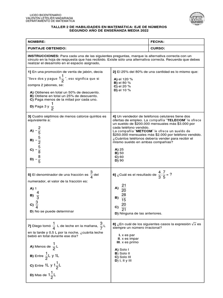 GUIA_SIMCE_2 | PDF | Número racional | Multiplicación