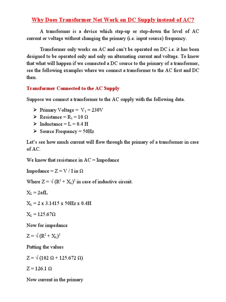 Why Does Transformer Not Work On DC Supply Instead of AC | PDF ... Why Does Transformer Not Work On DC Supply Instead of AC | PDF ...