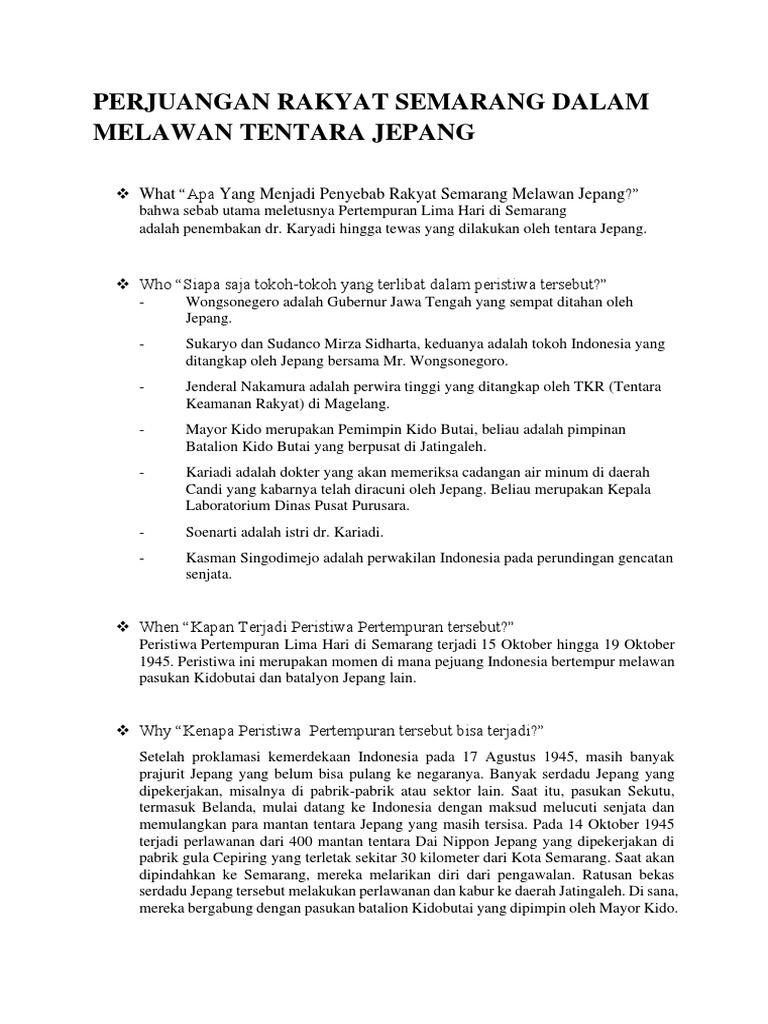 Perjuangan Rakyat Semarang Dalam Melawan Tentara 5W + 1H | PDF