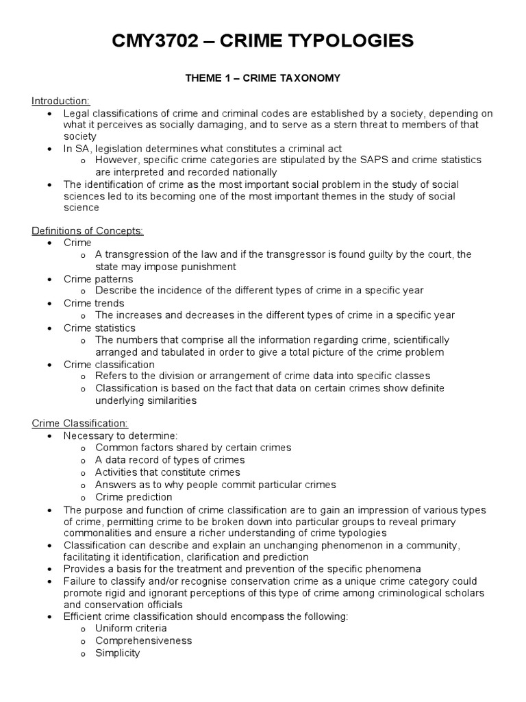 Study Guide For CMY3702 (Crime Typologies) | PDF | Organized Crime | Crimes