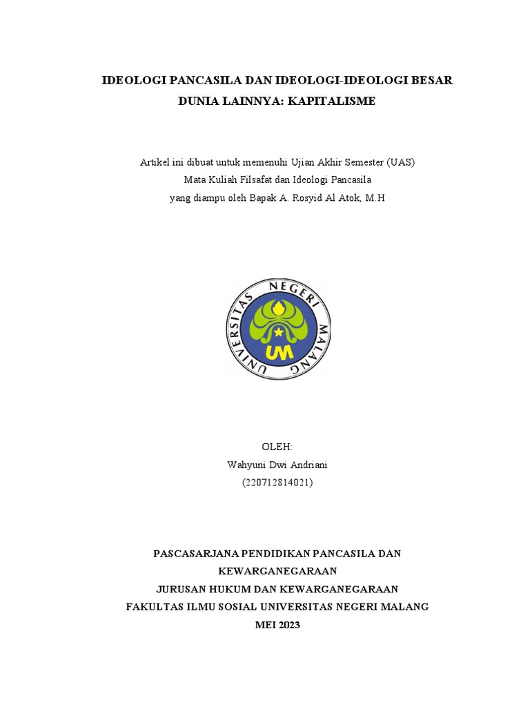 Uas Filsafat Dan Ideologi Pancasila - Kapitalisme | PDF Uas Filsafat Dan Ideologi Pancasila - Kapitalisme | PDF