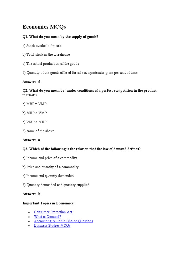 Economics MCQS: Consumer Protection Act What Is Demand? Accounting ...