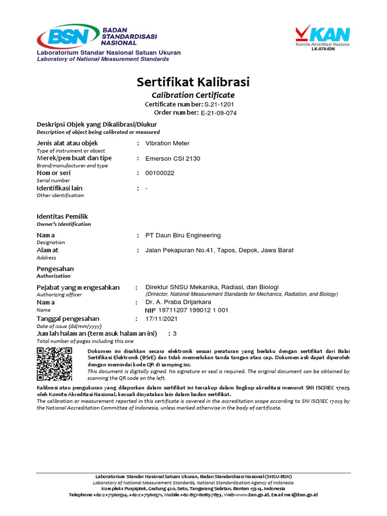 Sertifikat Kalibrasi: Calibration Certificate | PDF