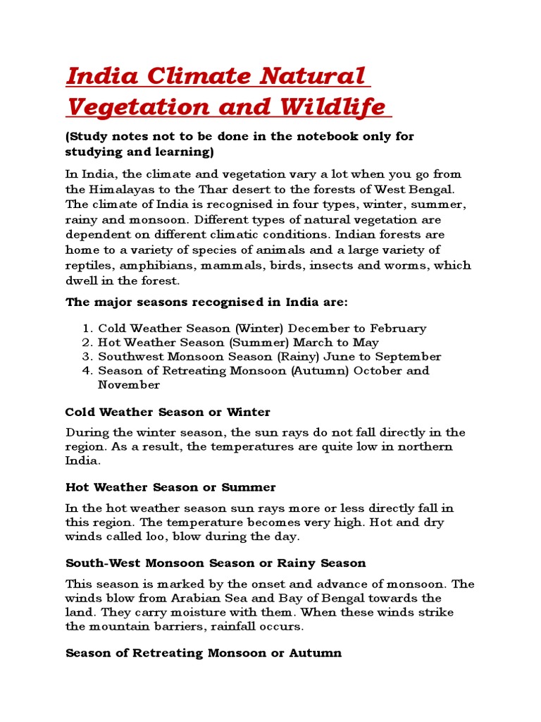 6 India Climate Natural Vegetation and Wildlife Study Notes | PDF ...