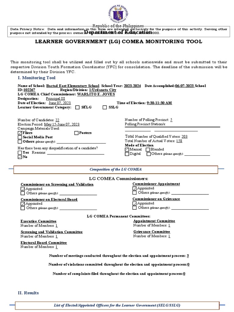 Annex A School Level Monitoring Tool | PDF | Democracy | Political ...