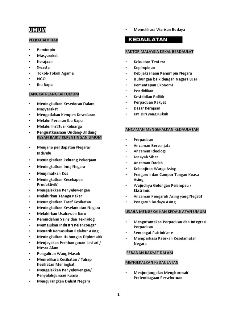NOTA ESEI Pengajian Am Sem 1 | PDF