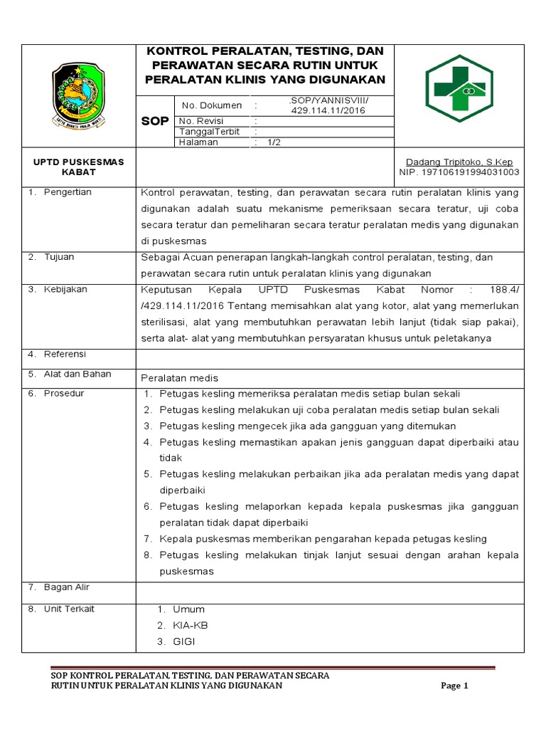 SOP KONTROL PERALATAN | PDF