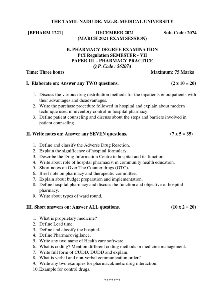 Pharmacy Practice Question Paper | PDF | Pharmacy | Over The Counter Drug