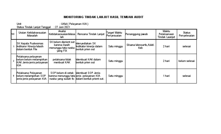 (3). Monitoring Tindak Lanjut temuan temuan Audit | PDF