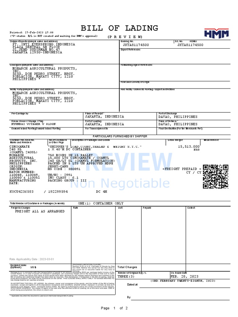 HDMUJKTA81174500 | PDF | Cargo | Bill Of Lading