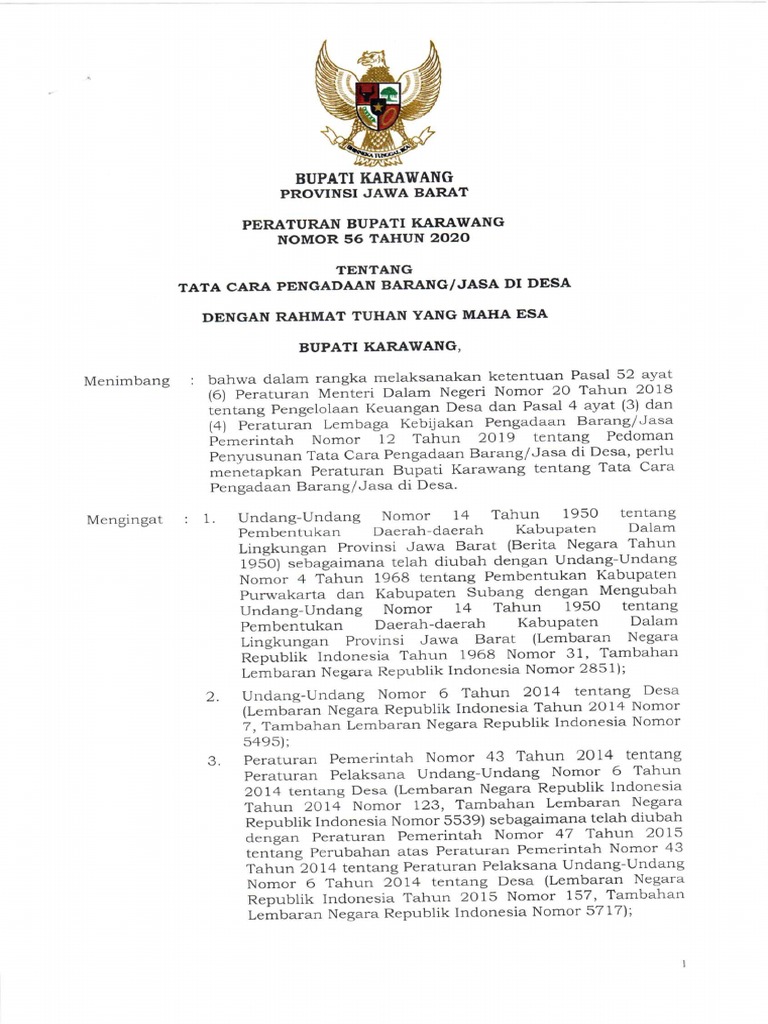 Perbup Nomor 56 Tahun 2020 | PDF