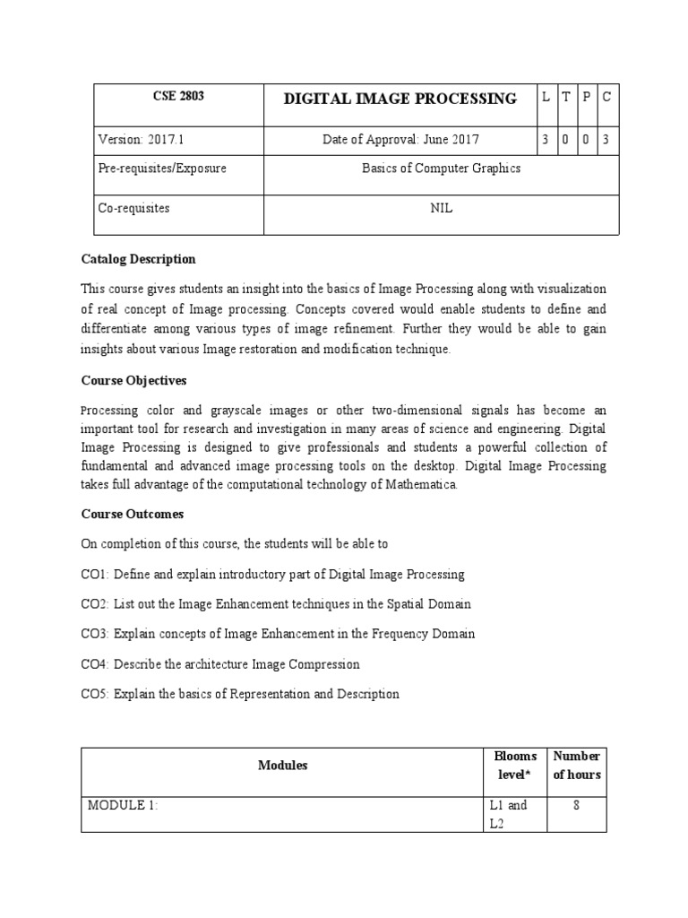 DIP Syllabus | PDF | Data Compression | Digital Signal Processing DIP Syllabus | PDF | Data Compression | Digital Signal Processing