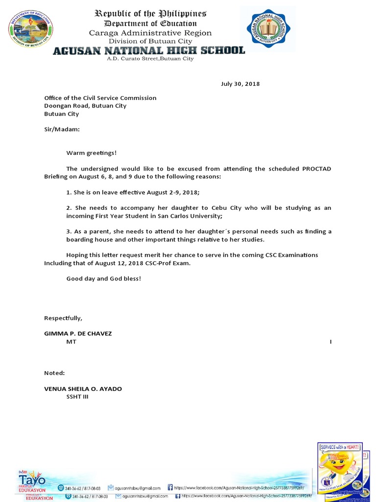 Excuse Letter Rfot Nfot | PDF