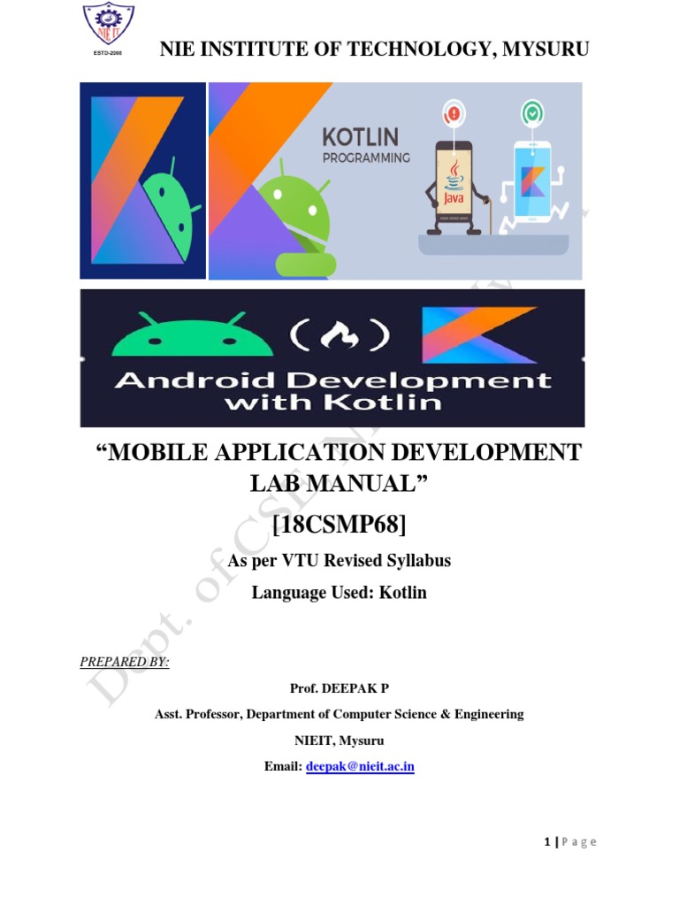 18CSMP68 Mobile Application Development Lab Manual in Kotlin | PDF | Android (Operating System ...