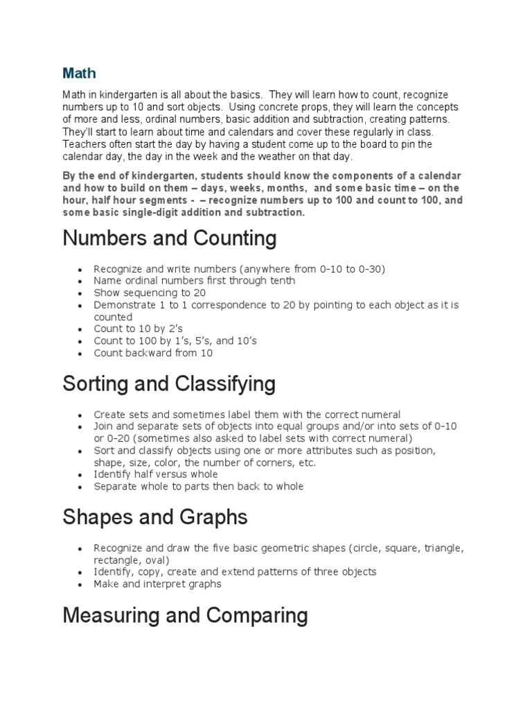 Math Kindergarten | PDF | Shape | Teachers