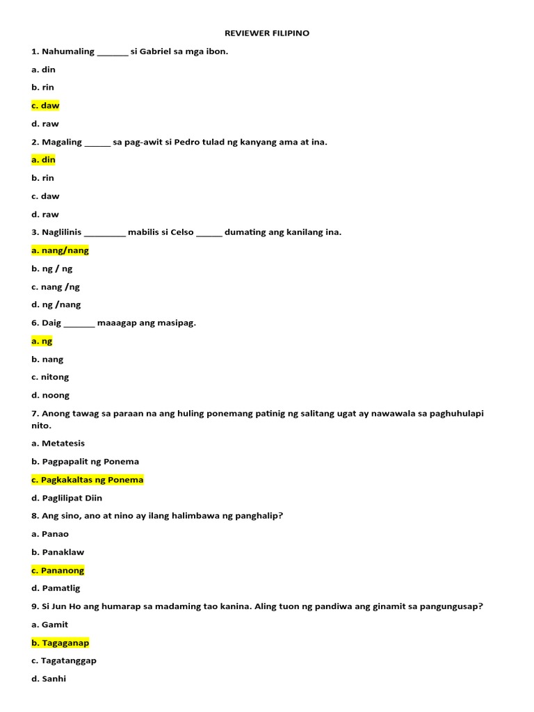Reviewer Filipino 9 | PDF