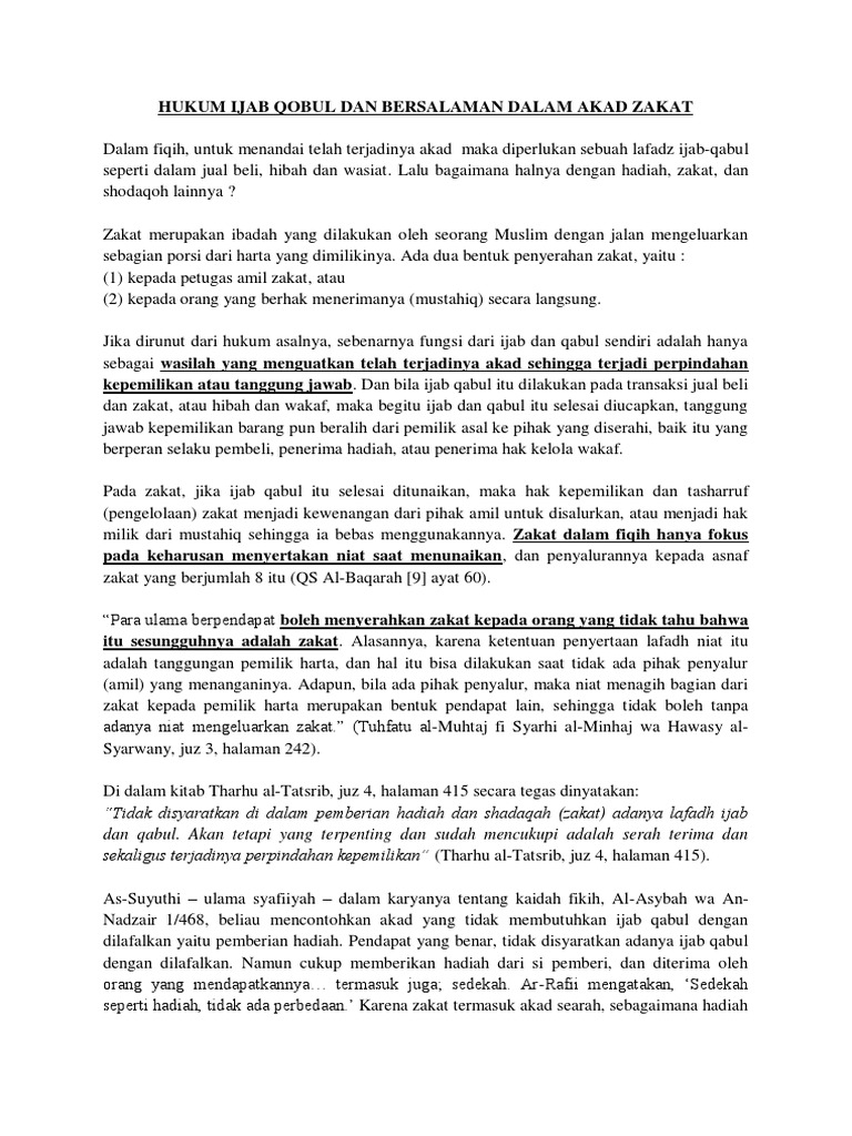 Hukum Ijab Qobul Dalam Akad Zakat | PDF