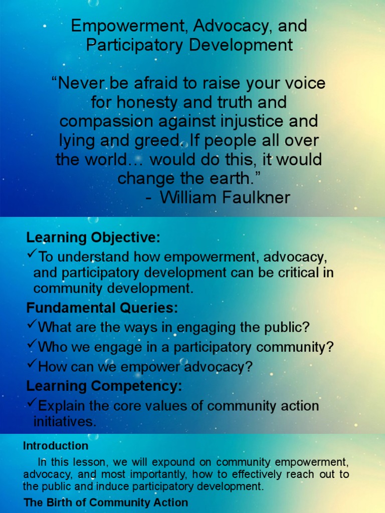 Week 013 PPT. Empowerment, Advocacy, and Participatory Development ...