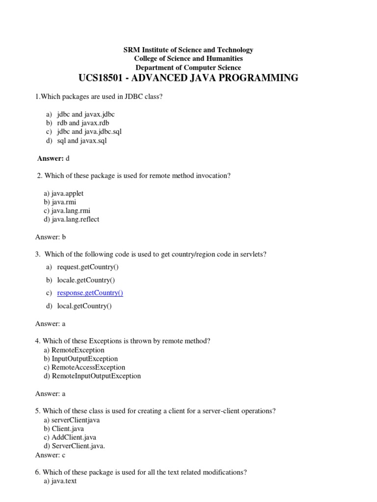 All Units Advanced Java MCQ Question Bank | PDF | Software Architecture | Software Engineering