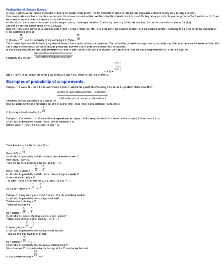Probability of Simple Events | PDF | Probability | Statistics
