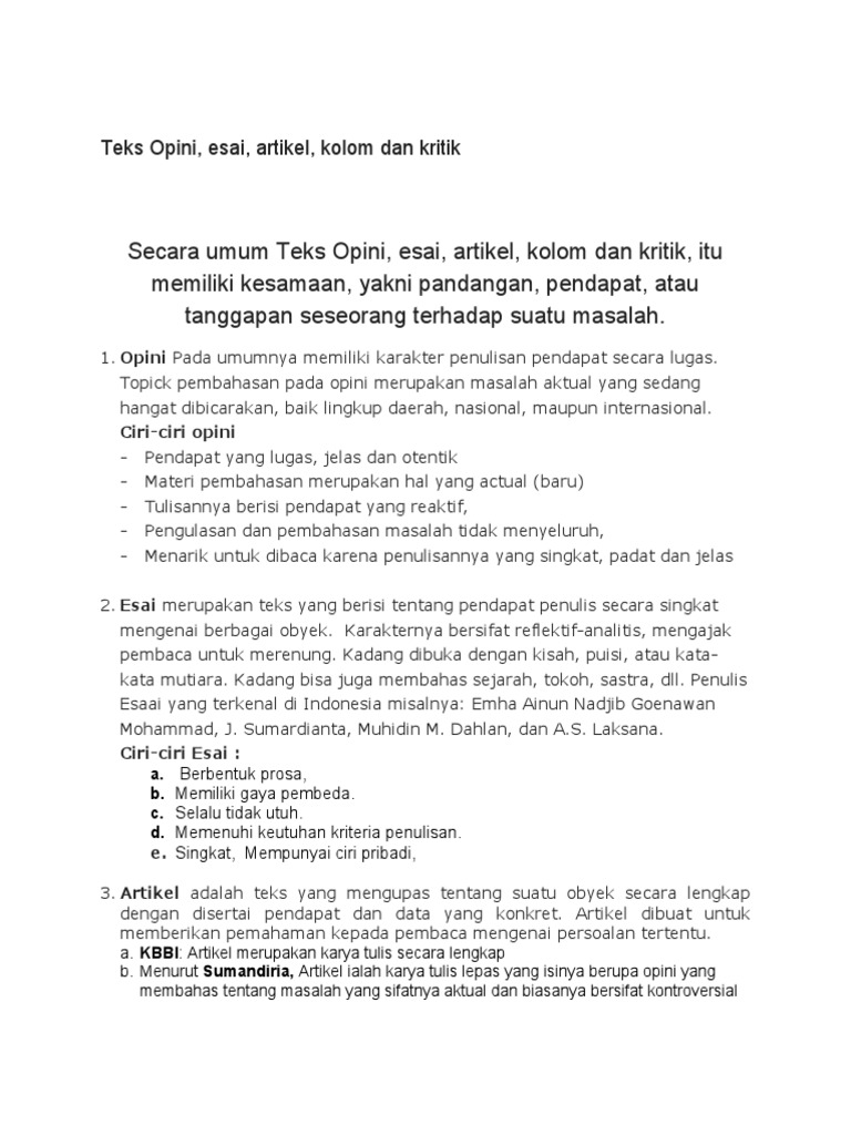 Apa Bedanya Opini, Esai, Artikel, Kolom | PDF