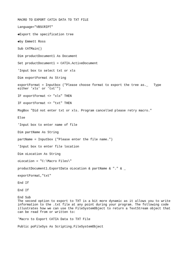 Macro To Export Catia Data To | PDF