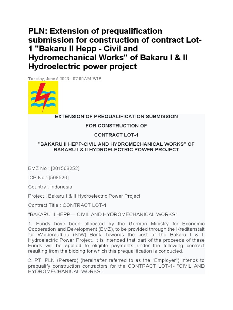 Extension of Prequalification Submission for Construction of Contract ...